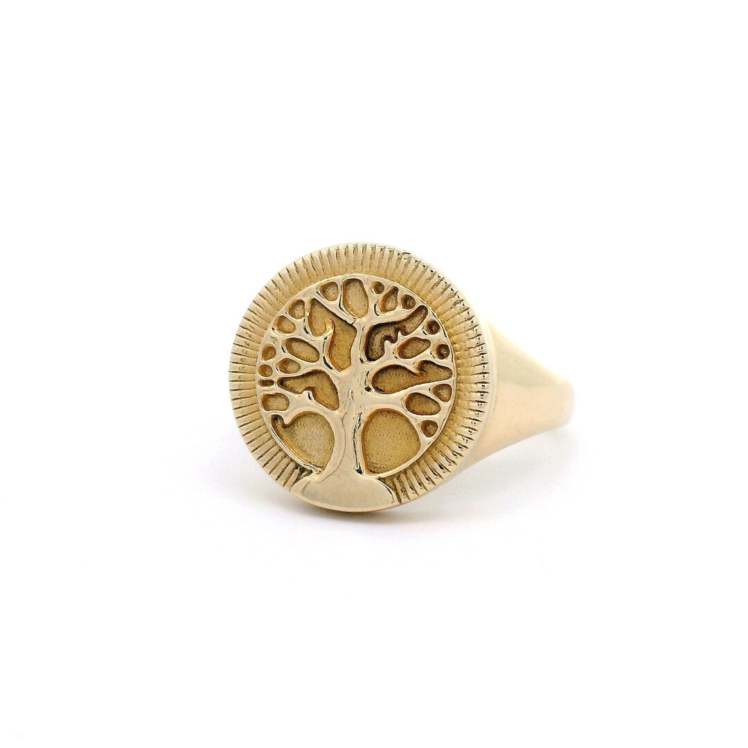 Solid 14k Gold Family Tree Circle Ring | Size 7.5 | Trendy Unisex Ring ...