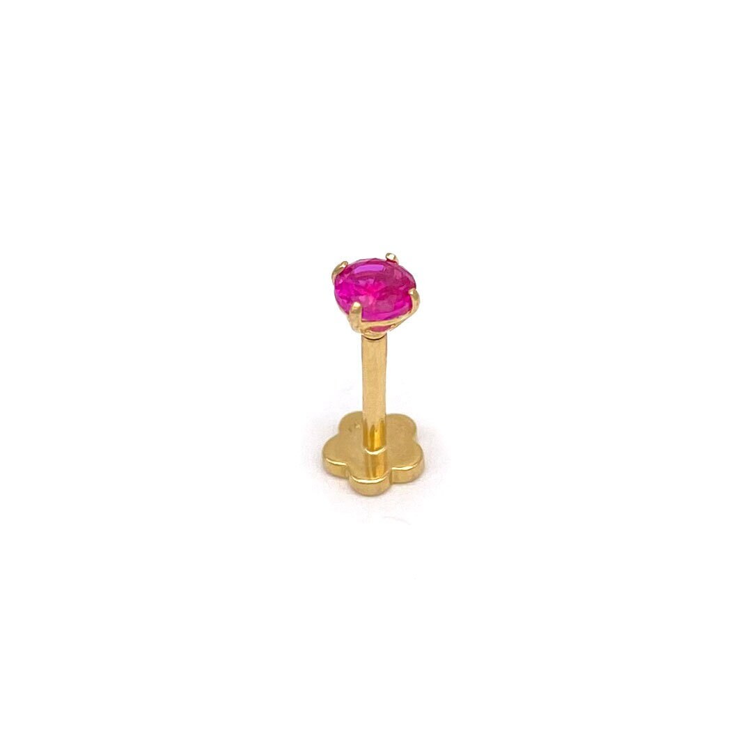 18G 14k Gold 3mm RED Internal Threaded Stud With Cubic Zirconia Stone ...