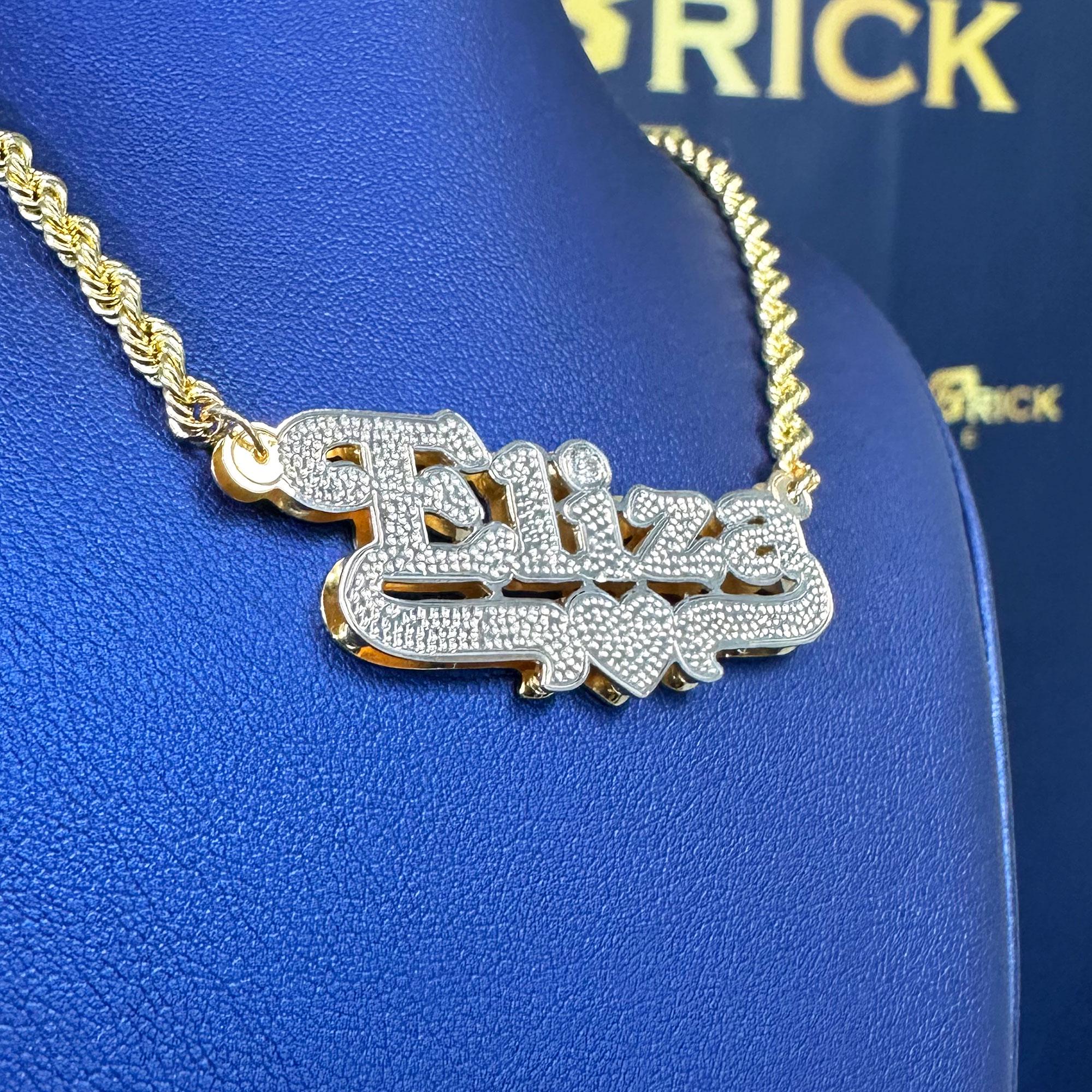 Personalized Classic Double Name Plate Pendant With Heart Underline and ...