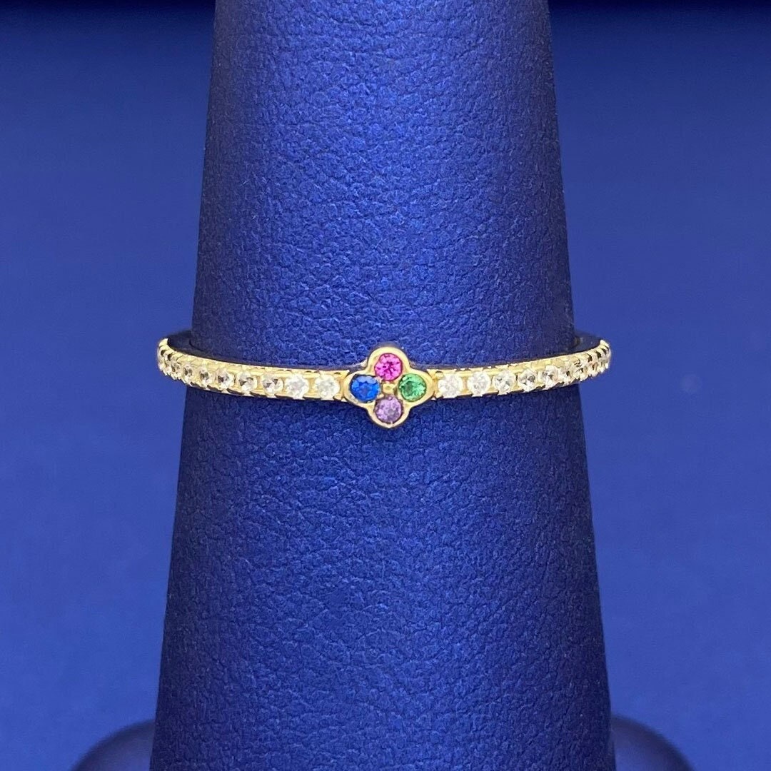 Solid 14k Gold Multi-color Flower Ring With Cubic Zirconia Stones ...