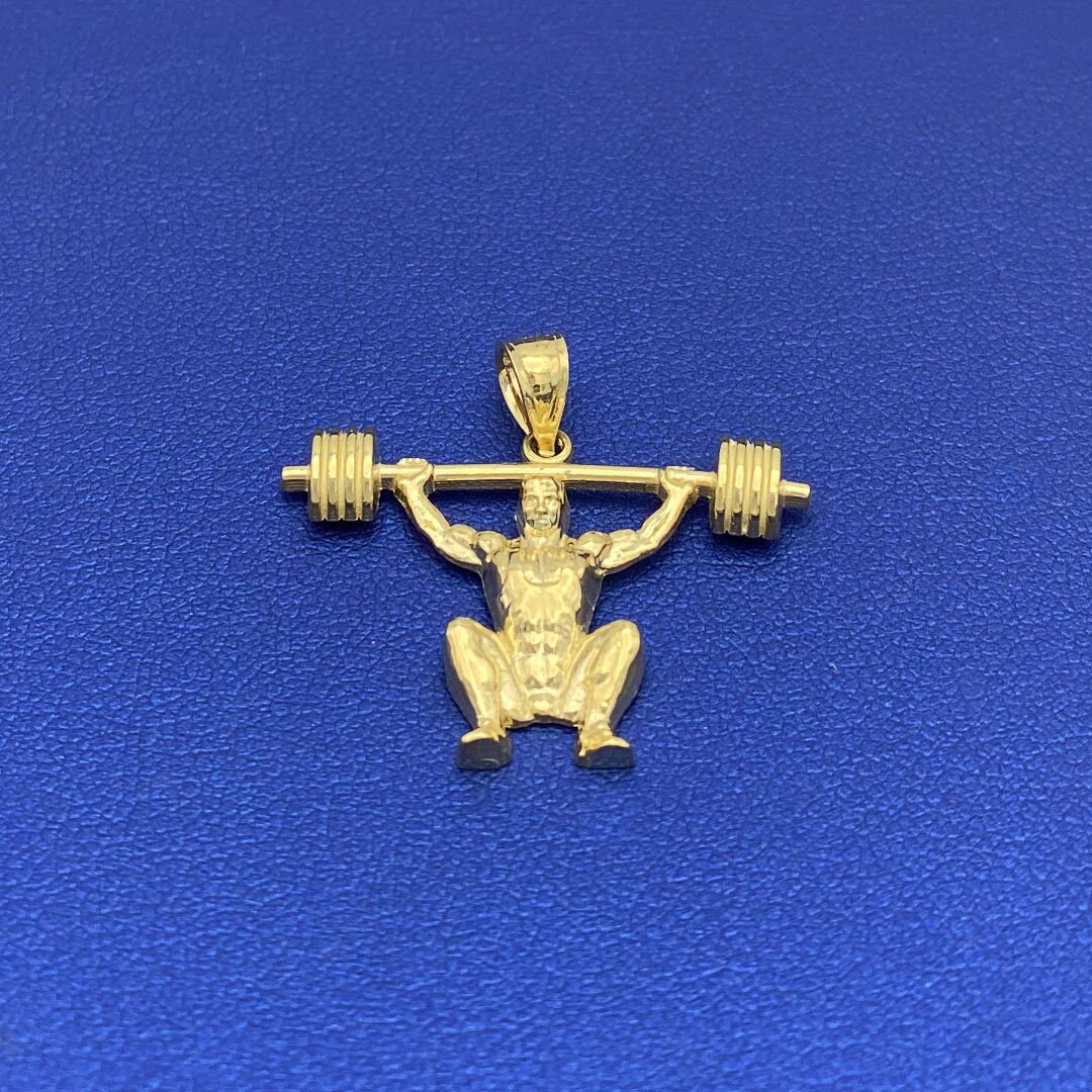 Solid 10k Gold Men Lifting Weights Pendant | Real 10k Yellow Gold ...