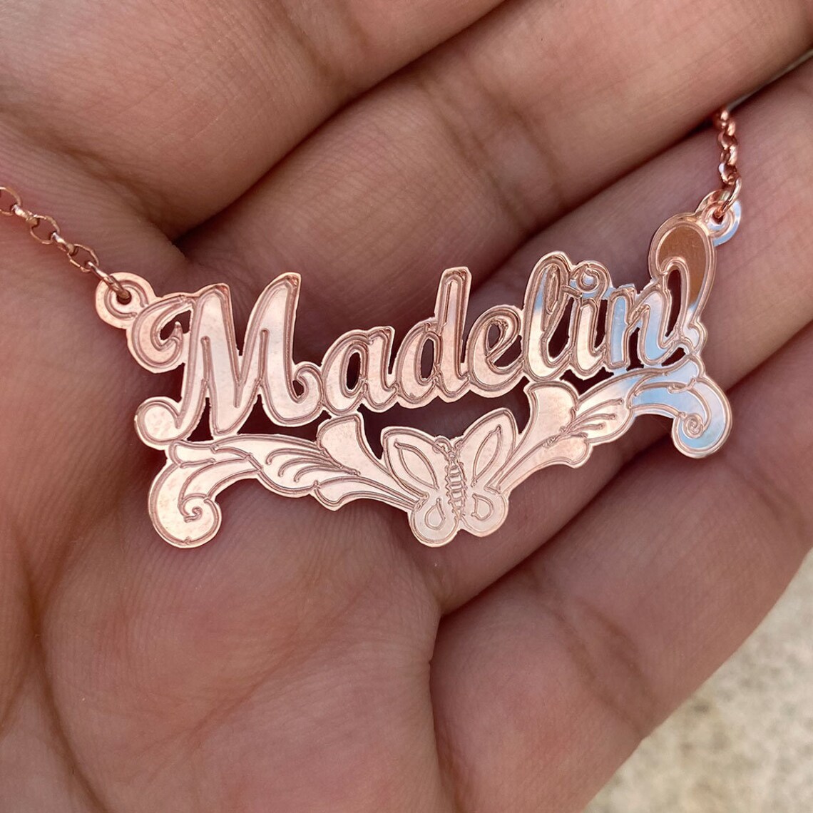 Personalized Cursive Name Plate Pendant With Butterfly - Etsy
