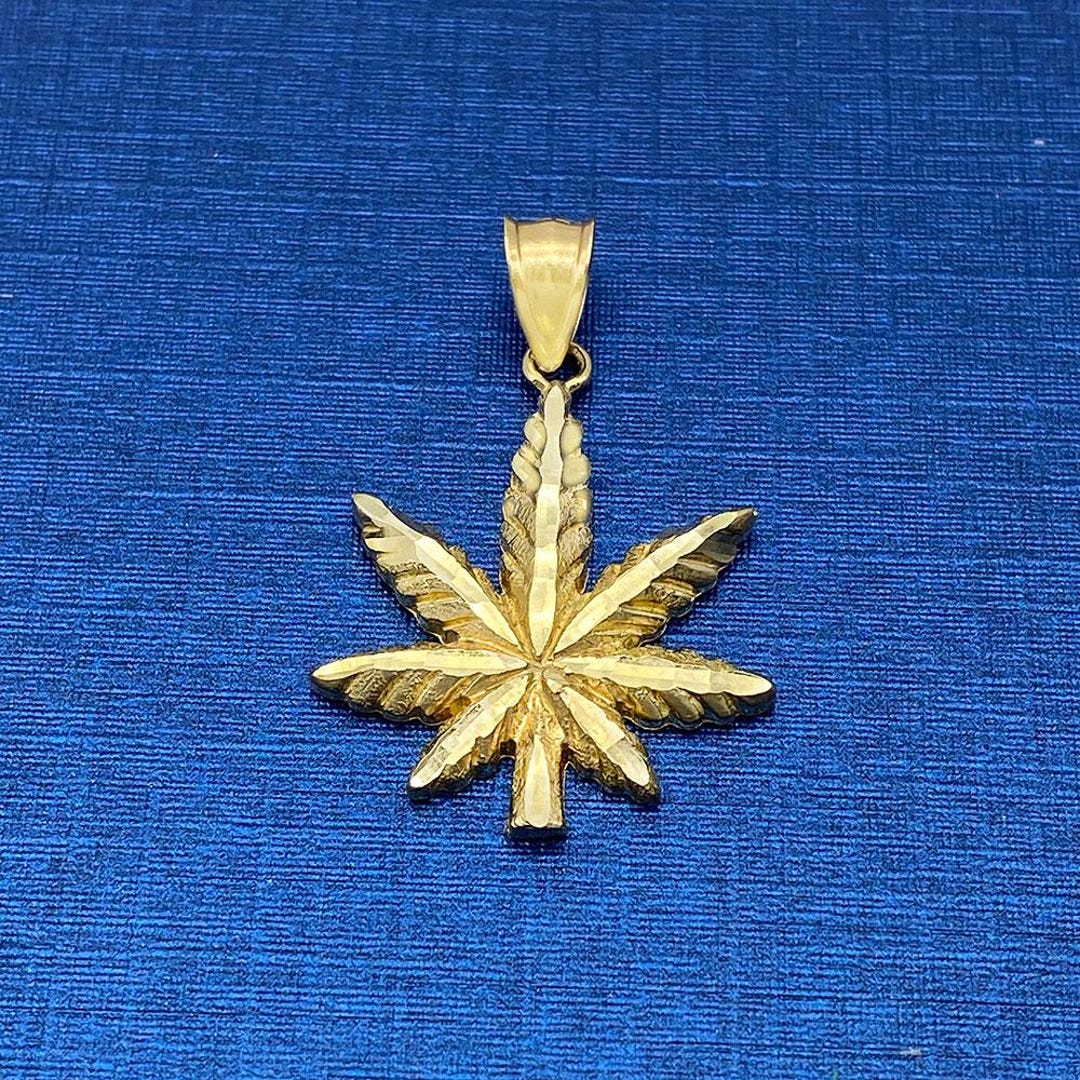 Solid 10k Gold Marijuana Leaf Pendant Charm | Real 10k Yellow Gold ...