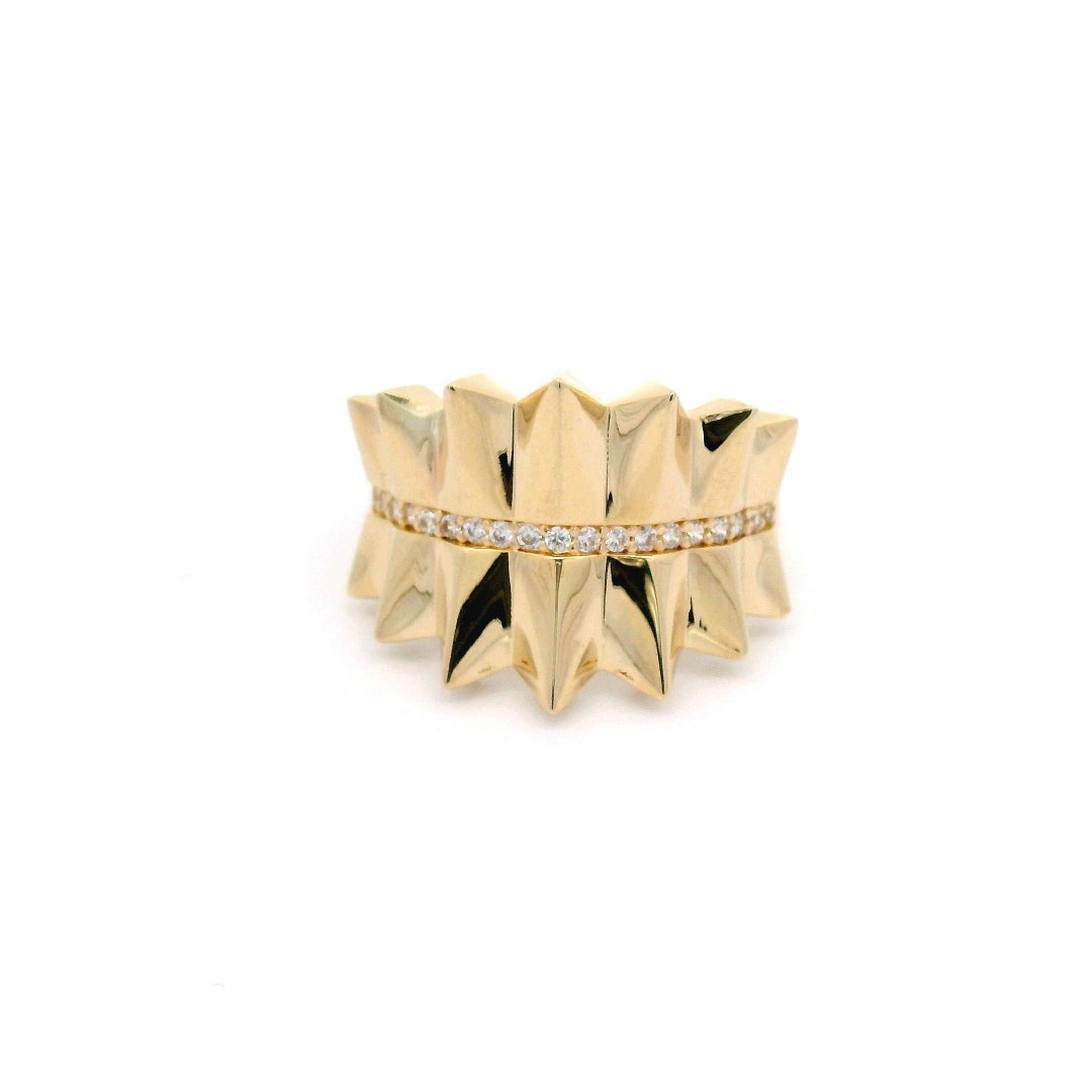 Solid 14k Gold Fancy Spike Ring With Cubic Zirconia Stones | Size 8 ...