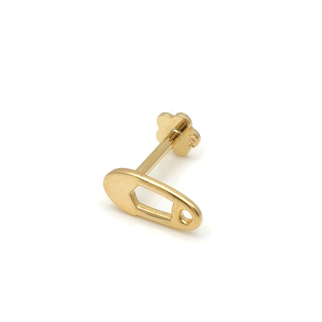 18G 14k Gold Safety Pin Internal Threaded Stud | Cartilage, Tragus ...