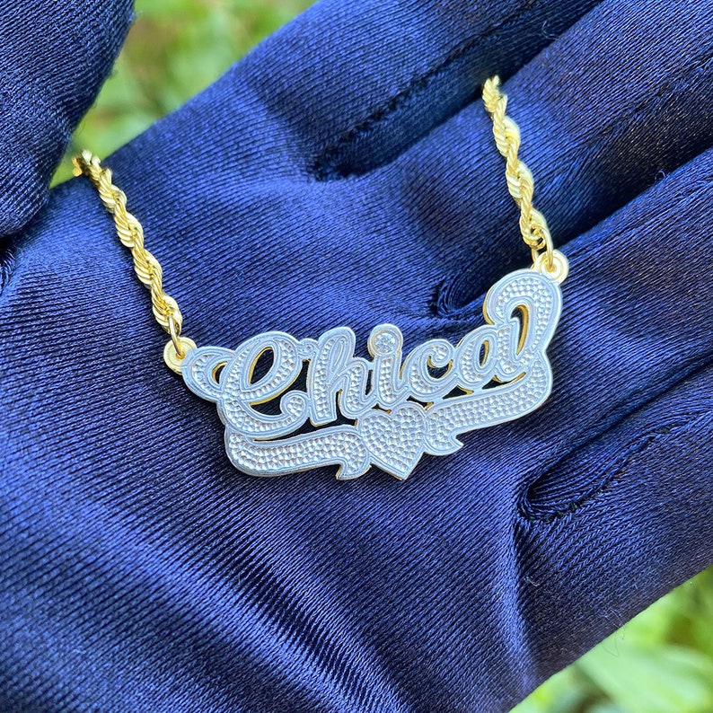 Personalized Cursive Double Name Plate Pendant With Heart - Etsy