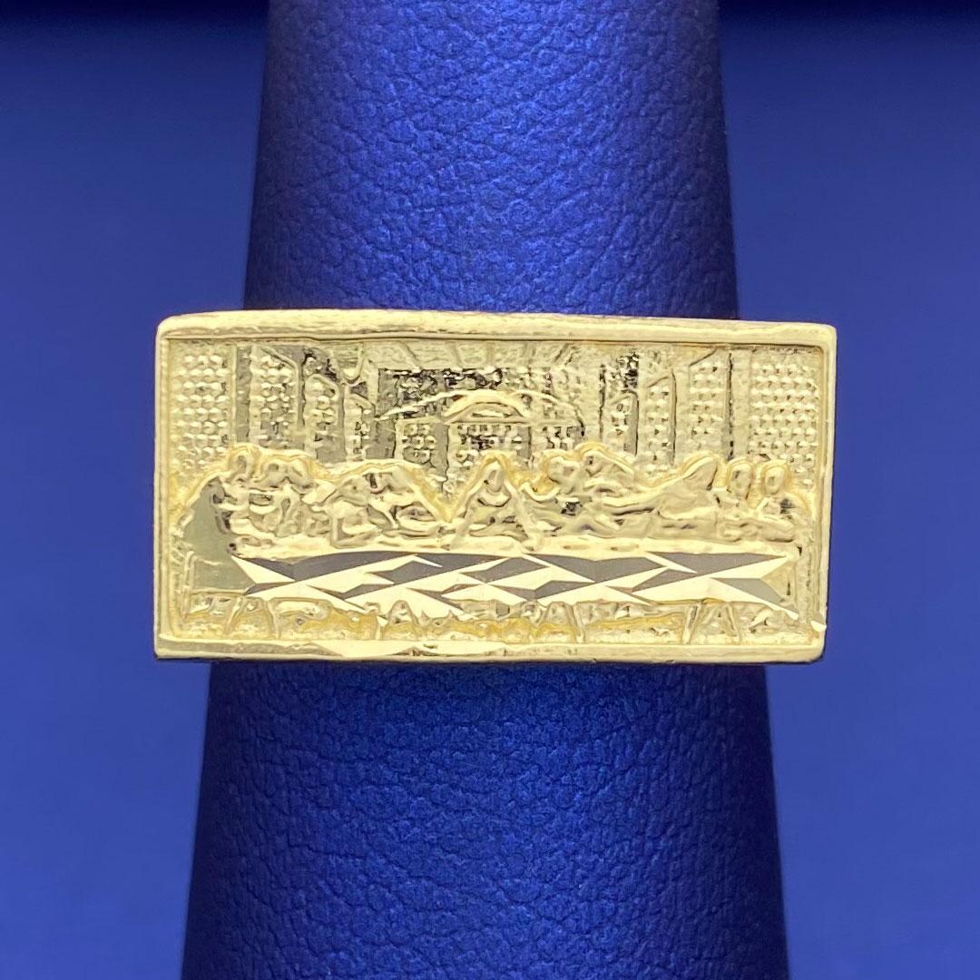 Solid 10k Yellow Gold Last Supper Rectangle Ring | 10k Gold Ring | Size ...