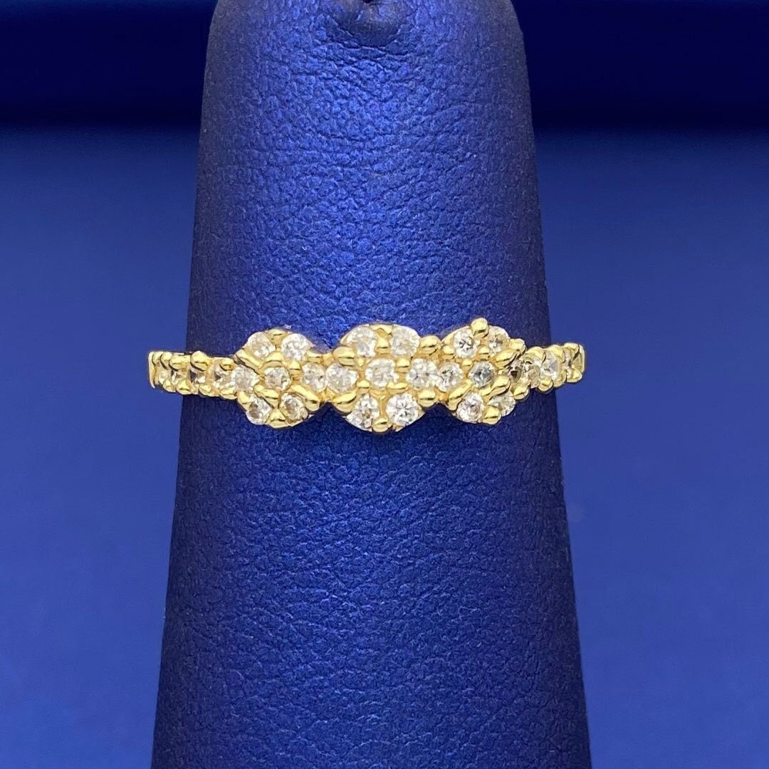 Solid 10k Gold Triple Flower Ring With Cubic Zirconia Stones | Size 6 ...