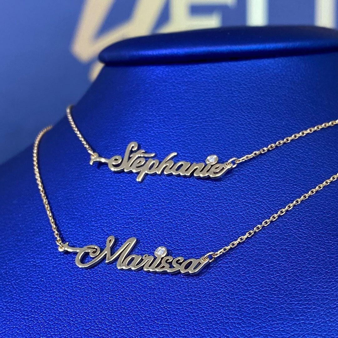 Personalized Mini Cursive Name Pendant With Genuine Diamond | 10k OR ...