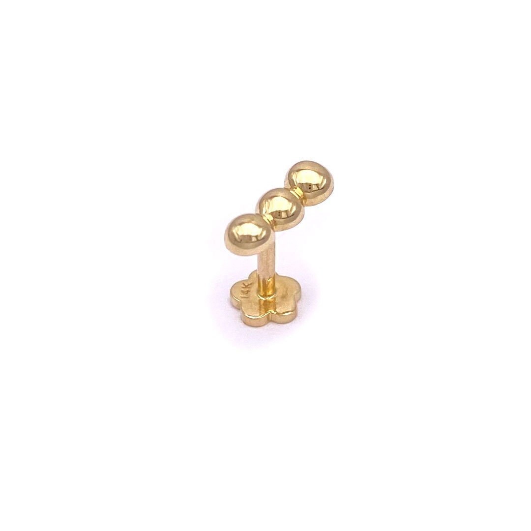 18G 14k Gold Triple Ball Bar Internal Threaded Stud | Cartilage, Tragus ...