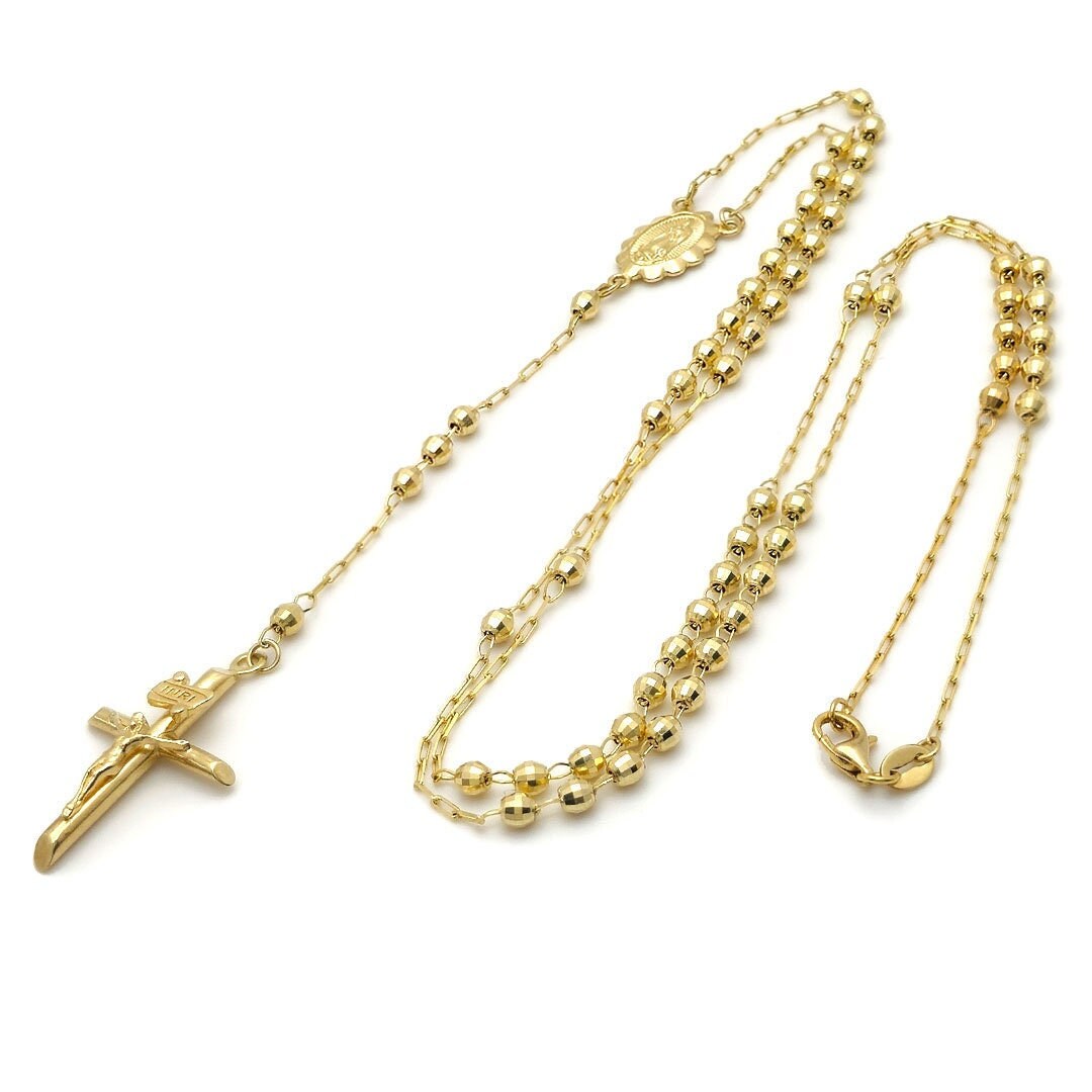 14k Gold Rosary Necklace With Disco Ball Necklace Solid 14k Yellow Gold ...