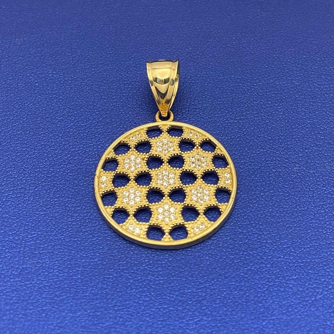 Solid 10k Star of David Pattern Round Pendant With Cubic Zirconia ...