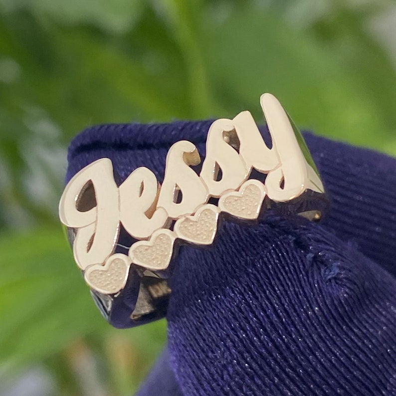 Personalized Cursive Name Ring With Heart Underline | 10k OR 14k Gold ...