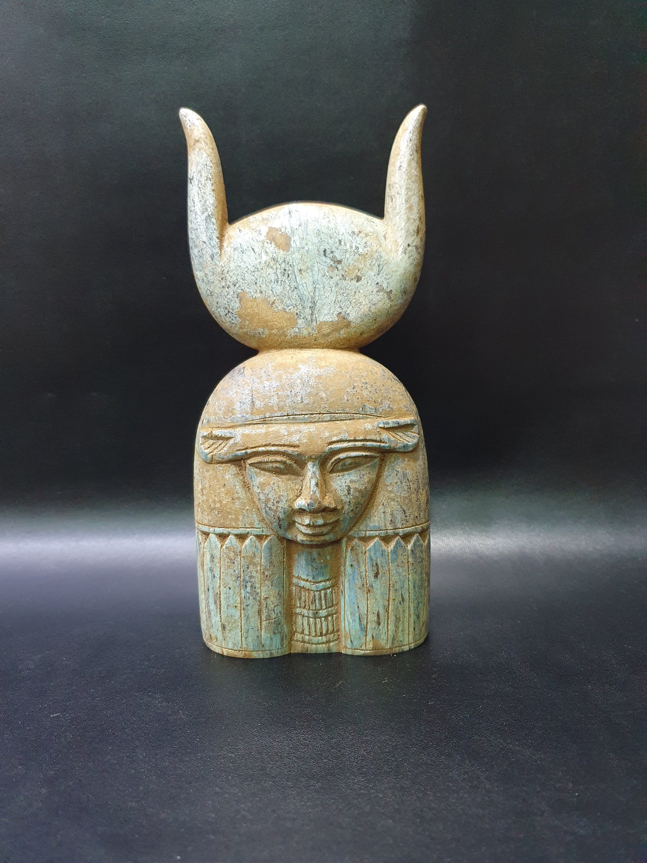 Hathor face from Flamstone. Vintage Hathor statue with cow | Etsy