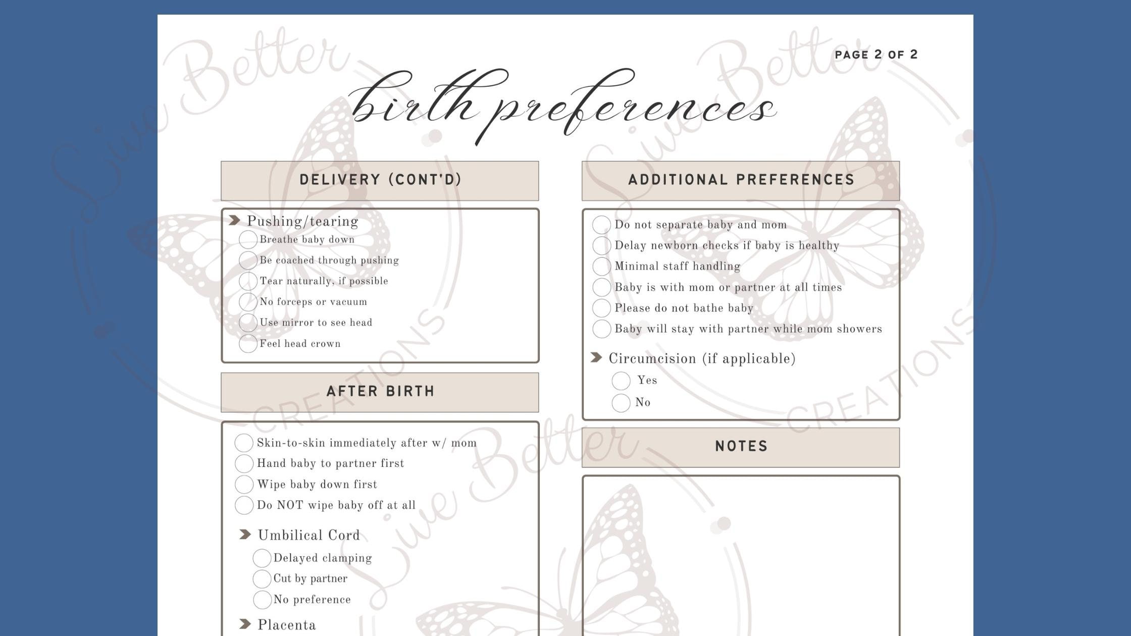 Birth Preferences Checklist | Birth Plan Worksheet - Etsy