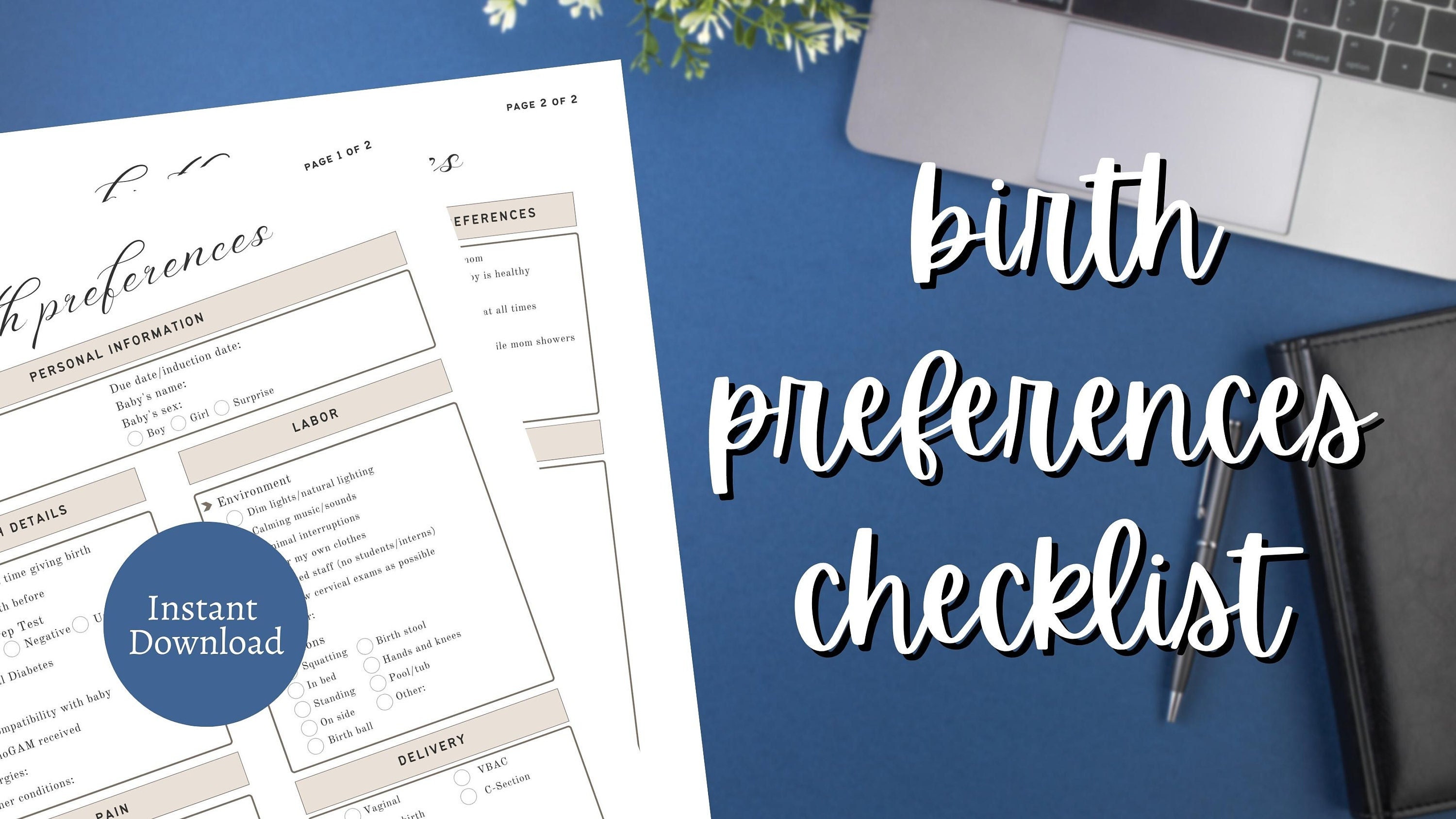 Birth Preferences Checklist Birth Plan Worksheet - Etsy