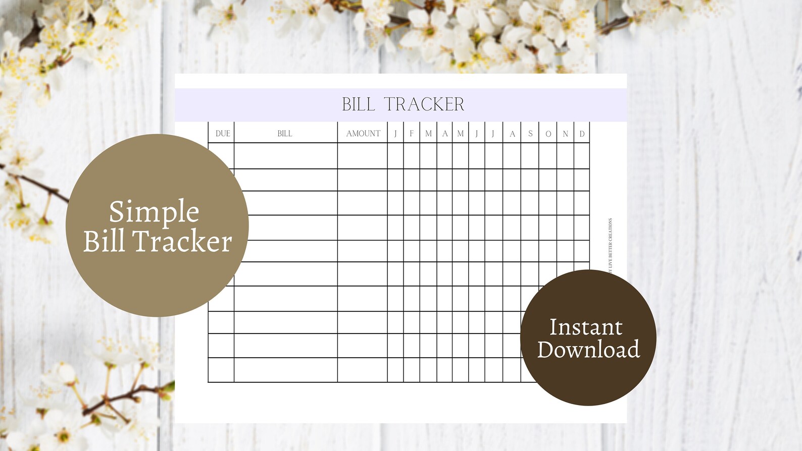 Simple Bill Tracker Printable Template for Financial Planning ...