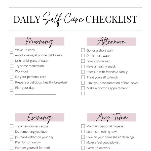 Printable Daily Self-care Checklist / Digital Download - Etsy Canada