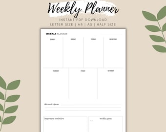 Weekly Planner Printable PDF Minimalist Style Instant - Etsy