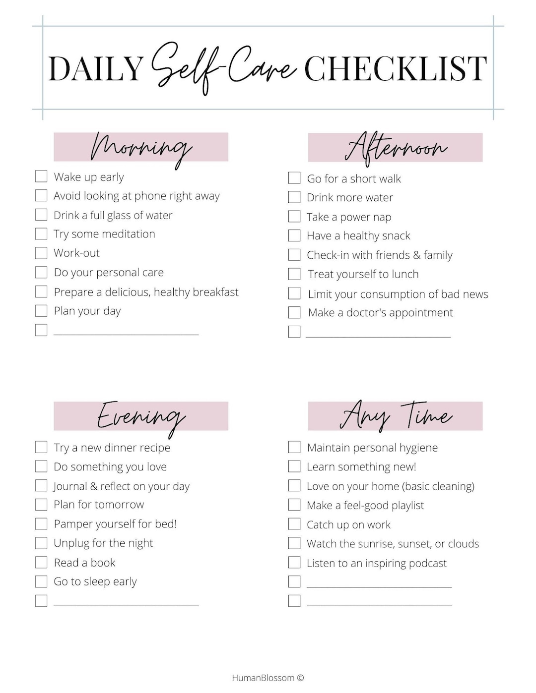 Printable Daily Self-care Checklist / Digital Download - Etsy