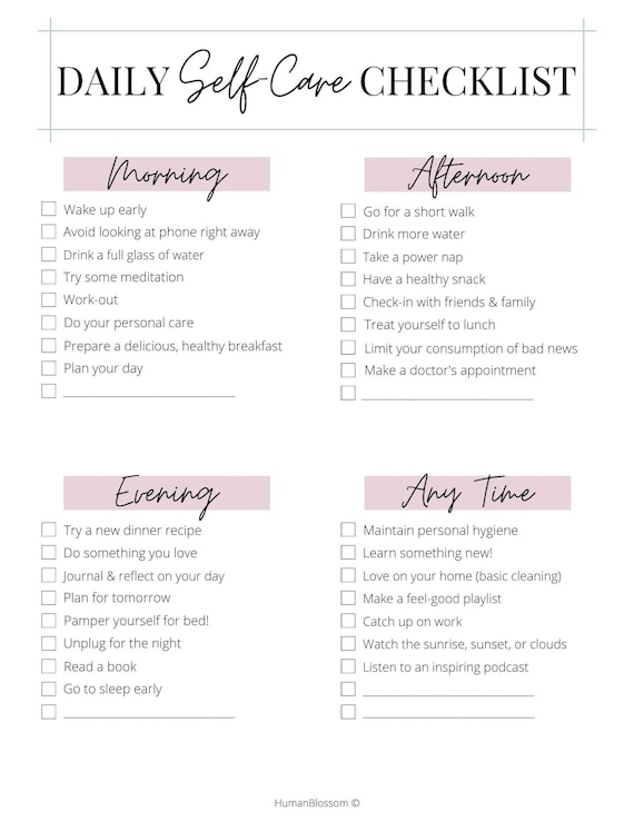 Printable Daily Self-care Checklist / Digital Download | Etsy Canada