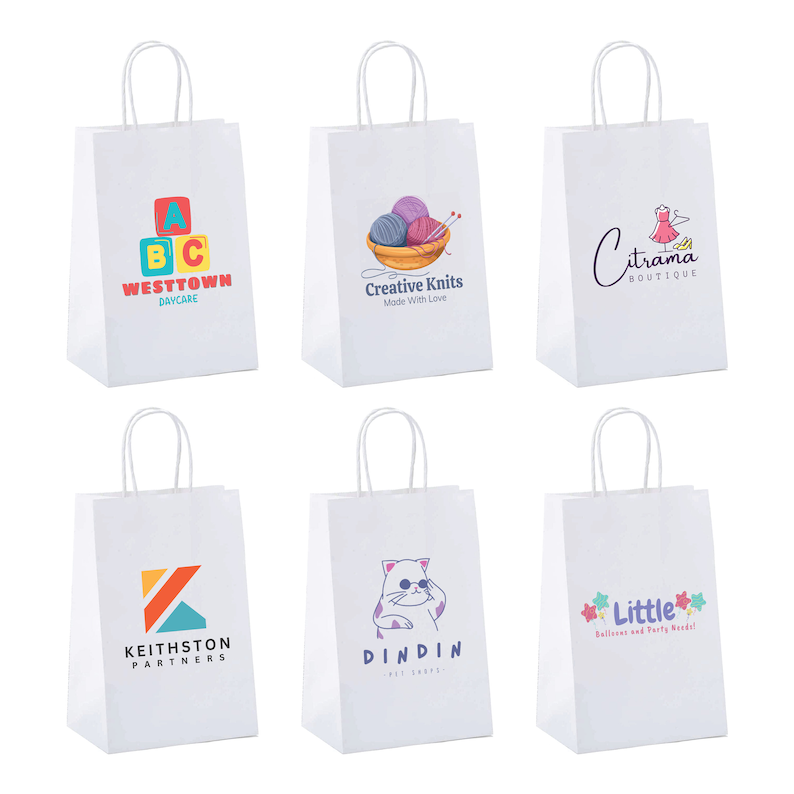 Custom Logo Boutique Paper Bags, White Paper Bag, Shopping Bags With ...