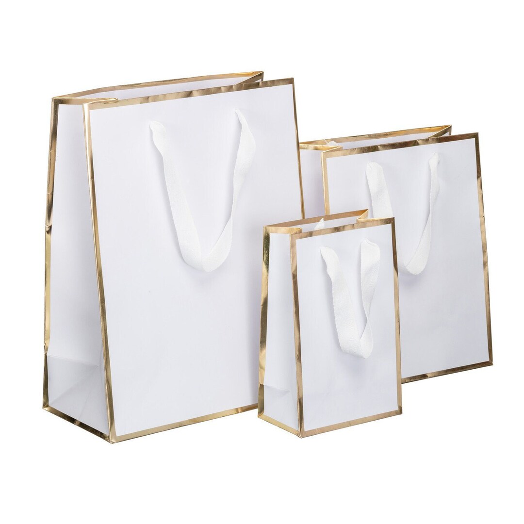 10 White & Gold Gift Bags, Black and Gold Queen West Gift Bags ...