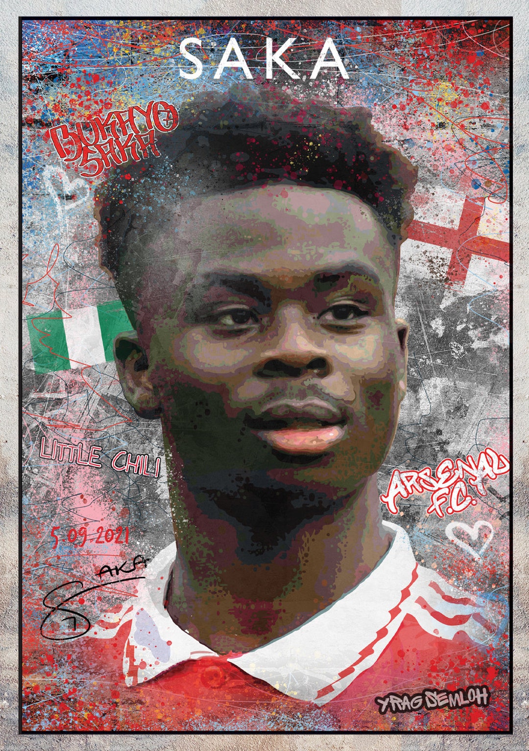 Bukayo Saka, Arsenal and England, Graffiti Print - Etsy