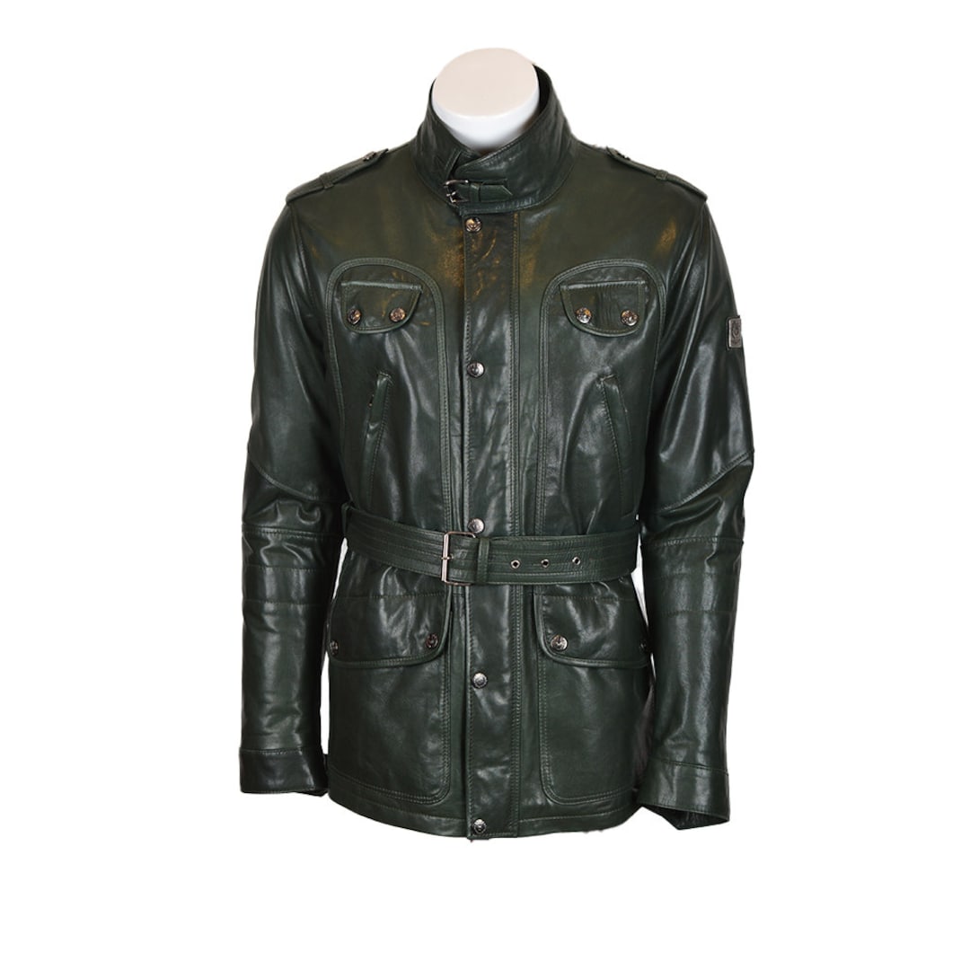 Ox and Bulls Trailmaster Style Dark Green Men Leather Jacket Genuine ...