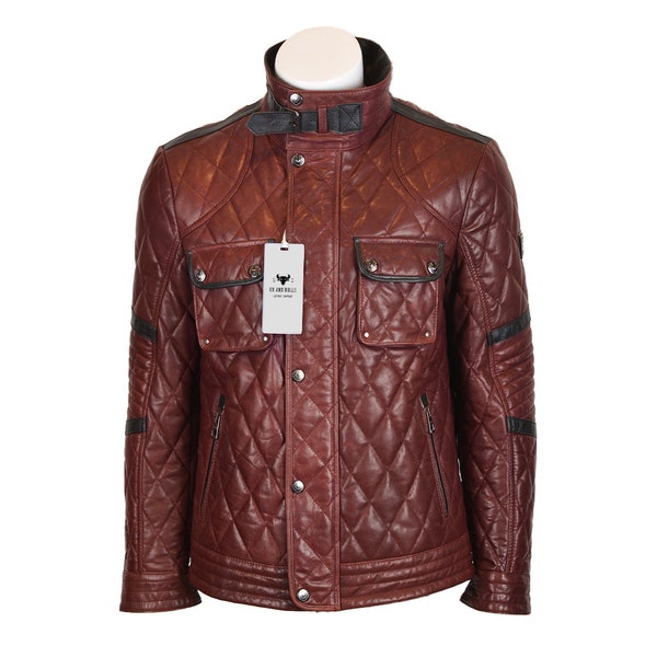 Diamond Leather Brown Motorcycle Jacket - Etsy