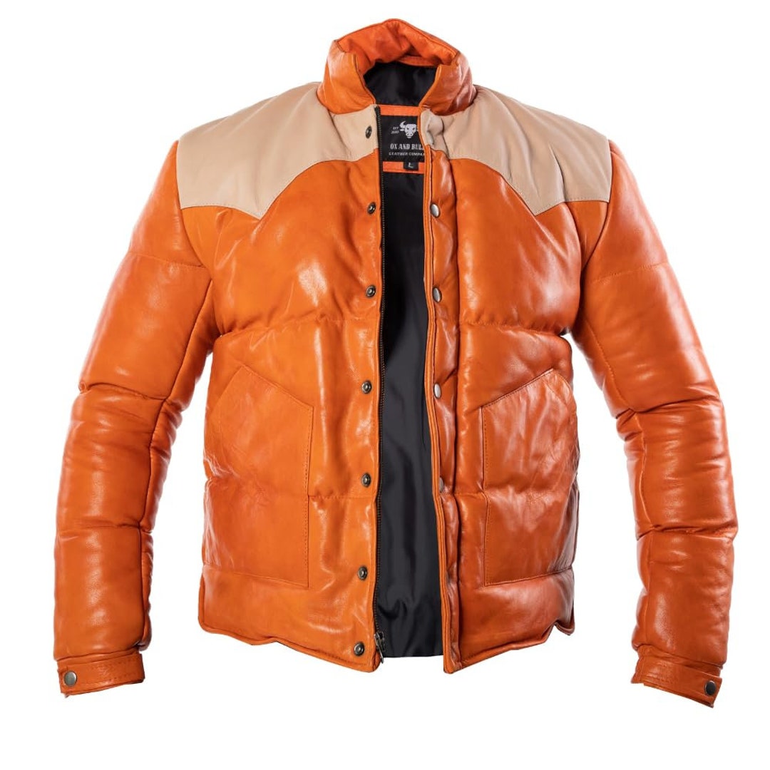 Ox and Bulls Puffer Orange Multicolor Leather Jacket Spanish Style Puffer Jacket - Etsy