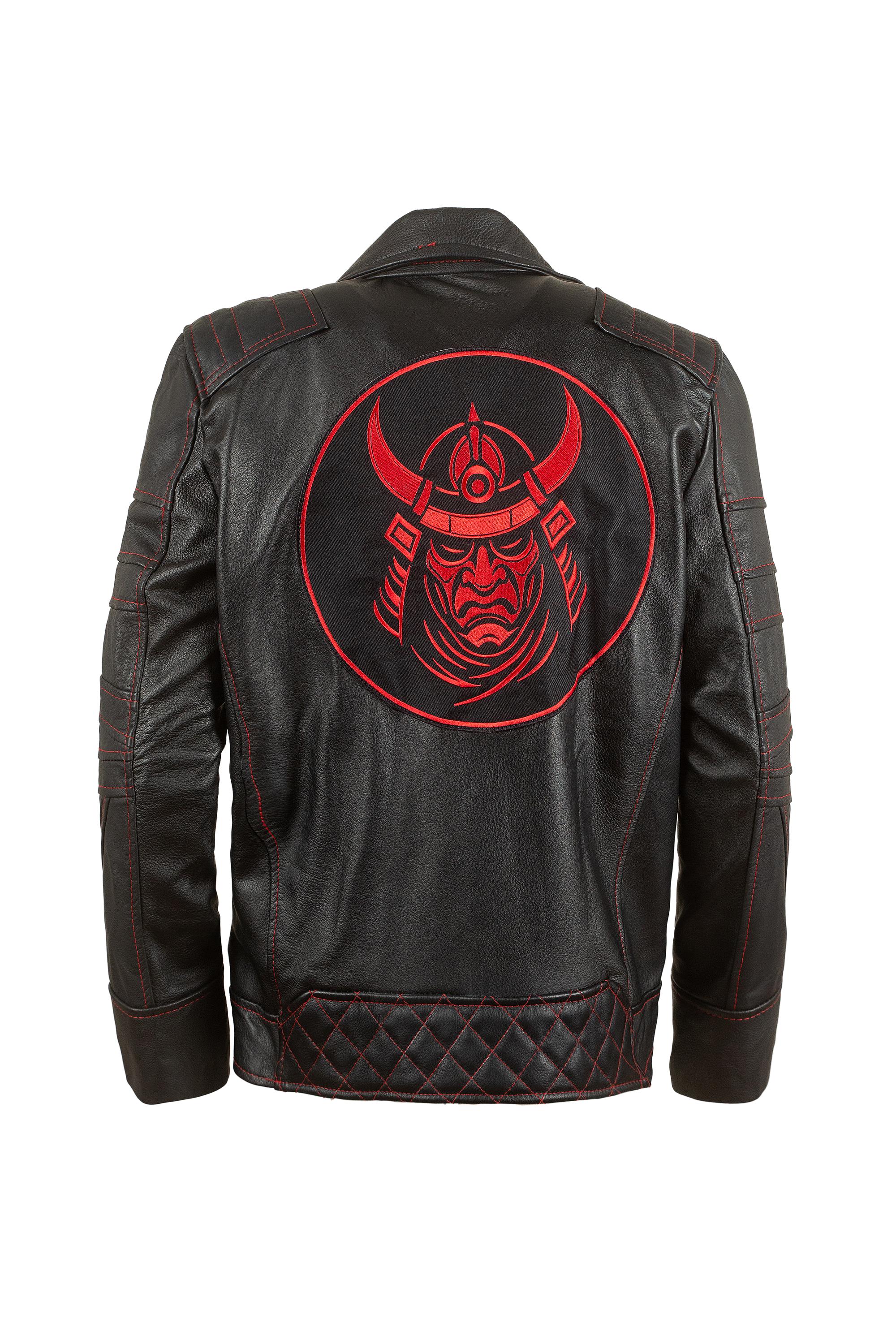 Samurai Spirit Leather Biker Jacket | Handcrafted, Red Stitching - Etsy