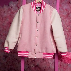 Pink and White Varsity Jacket - Handcrafted With Love by Ox and Bulls ...