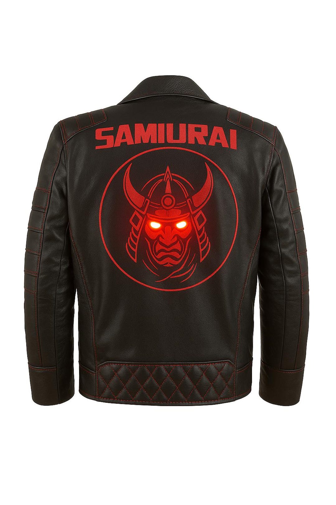 Samurai Spirit Leather Biker Jacket | Handcrafted, Red Stitching - Etsy