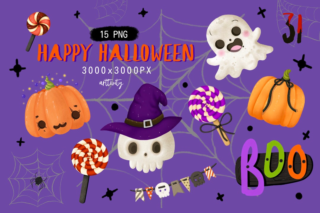 Happy Halloween Clipart, Cute Pumpkin, Witching, Illustration, Digital ...