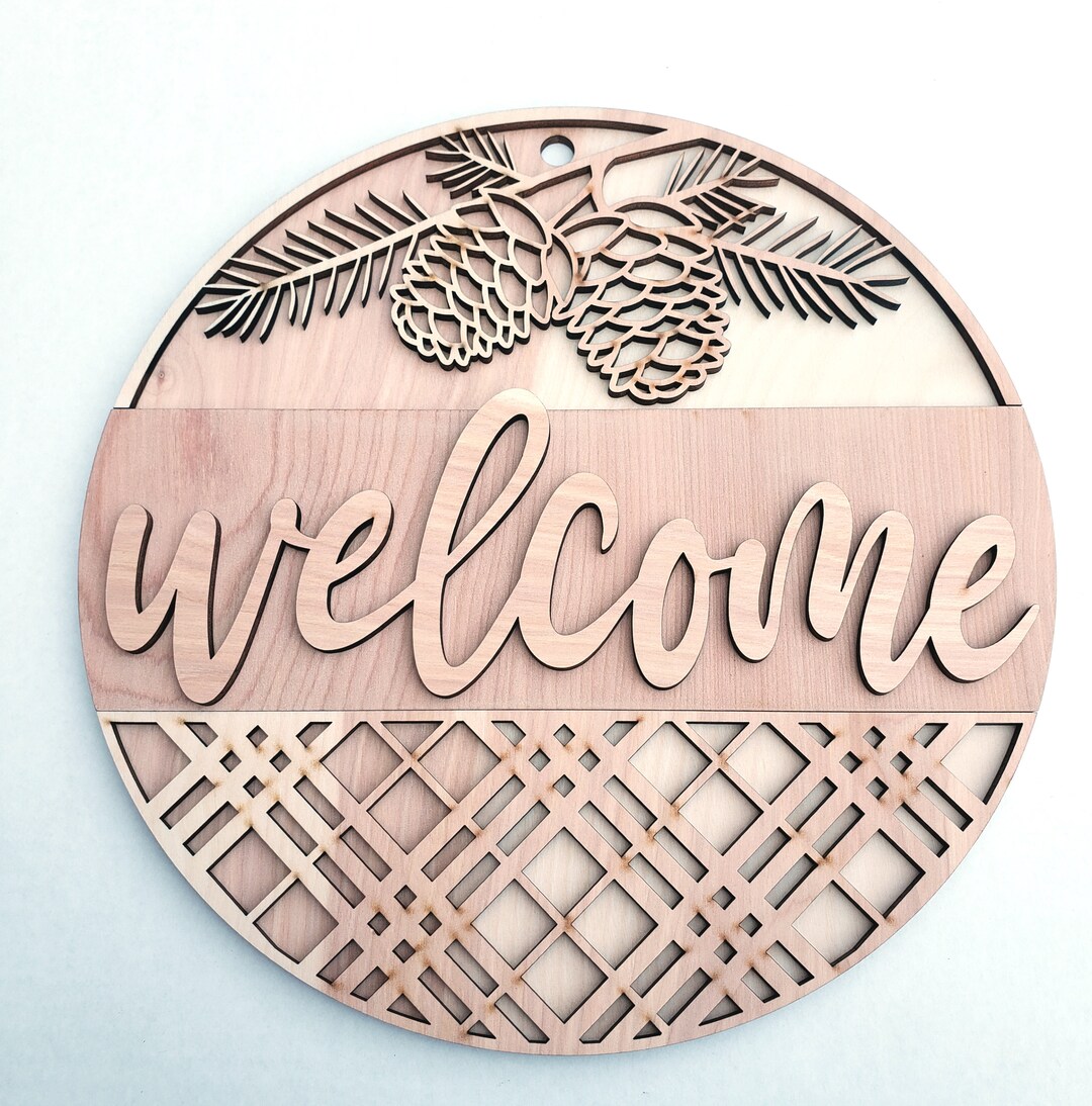 Wood Blank Pine Welcome Sign Holiday Round Door Hanger Sign DIY Precut ...