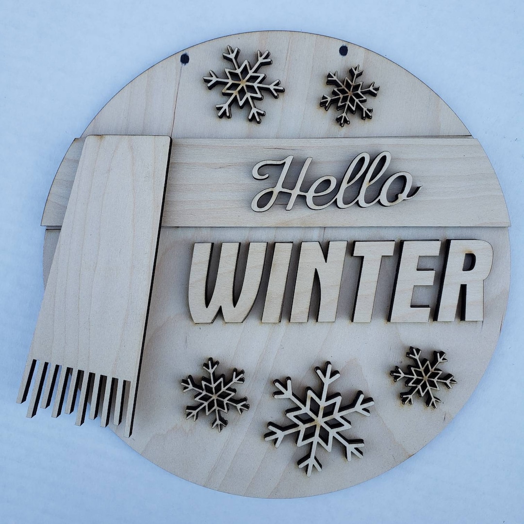 HELLO WINTER Blank Wood Sign DIY Holiday Paint Party Door Hanger Precut ...