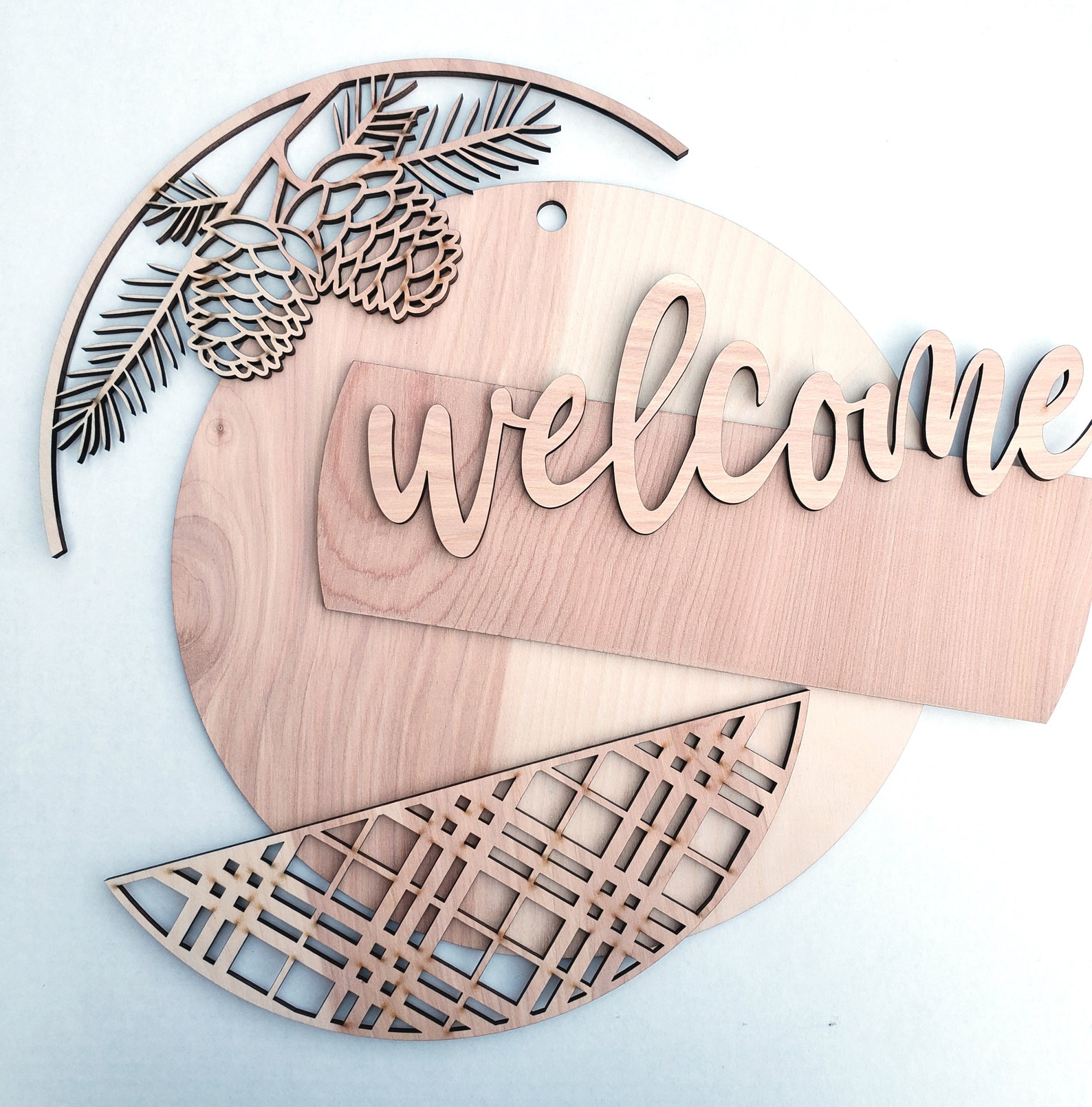 Wood Blank Pine Welcome Sign Holiday Round Door Hanger Sign DIY Precut ...