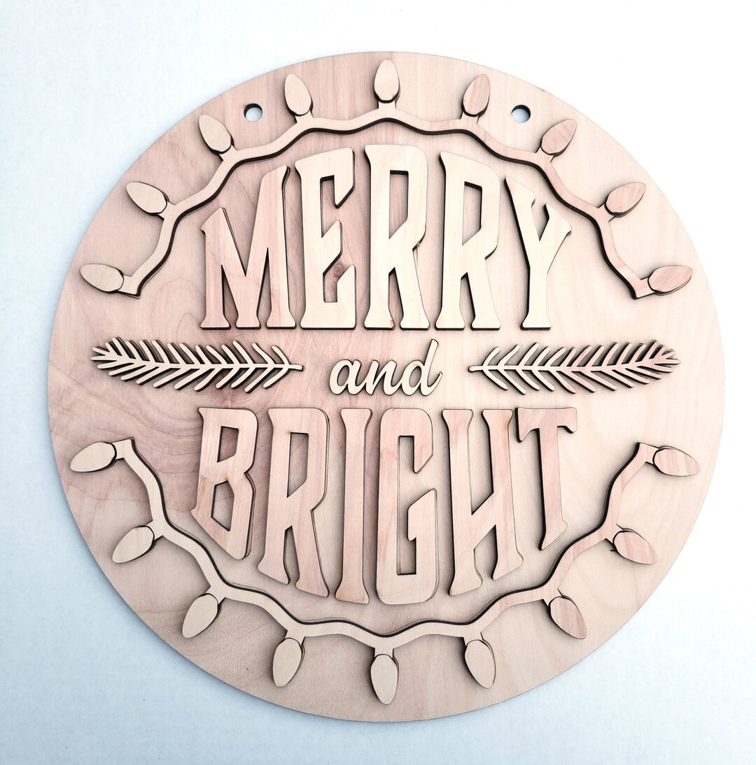 Wood Blank Christmas Lights Merry and Bright Retro Look Holiday Round ...