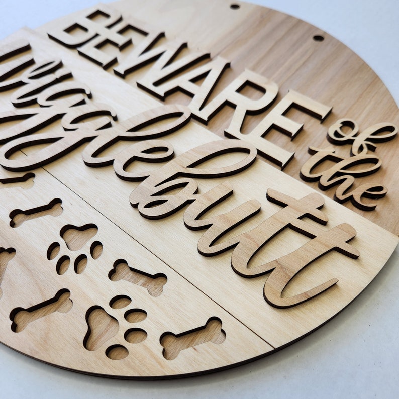 Beware of the Wigglebutt Singular Dog Lover Sign Round Door Hanger ...