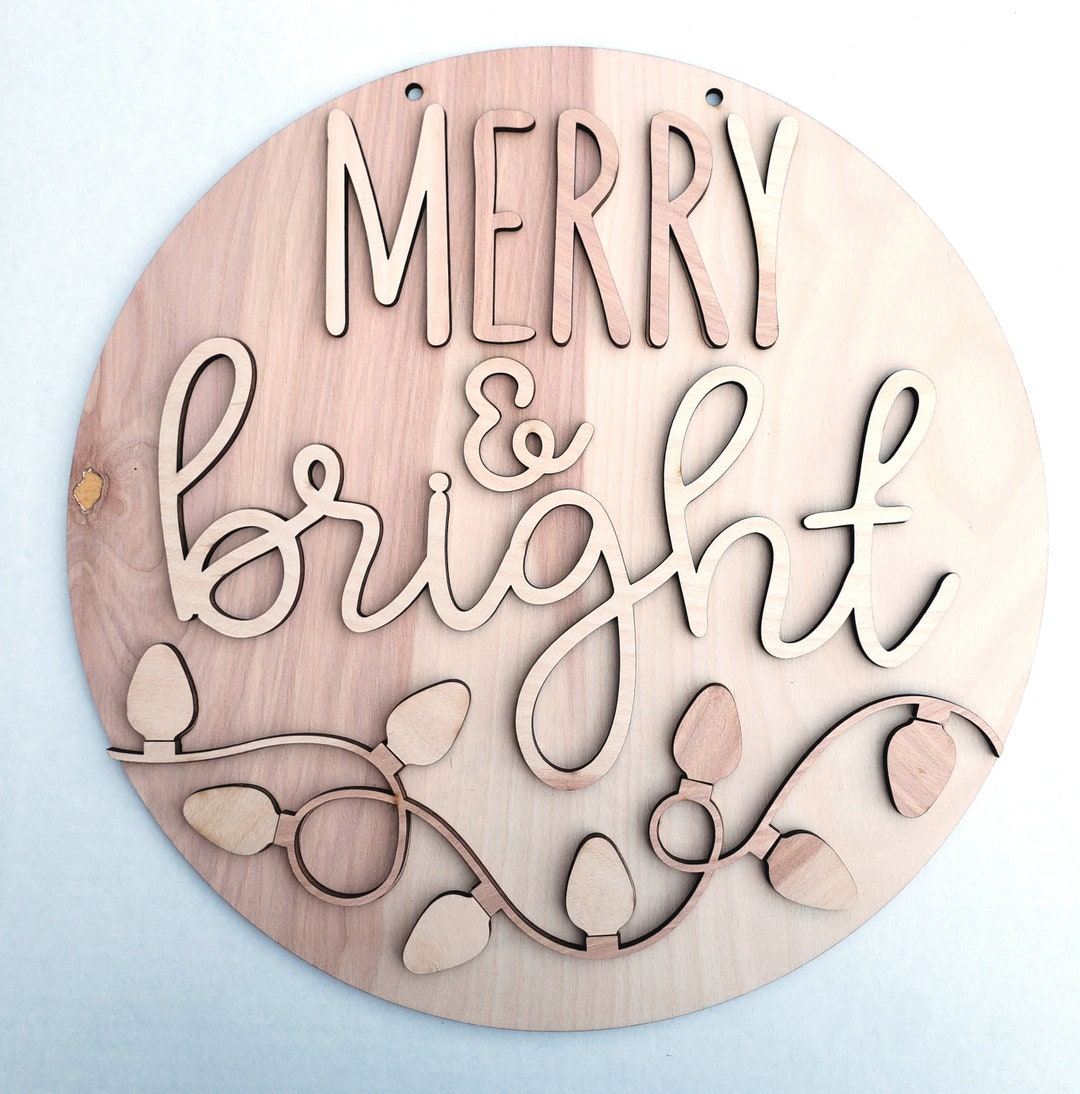 Merry & Bright Christmas Lights Door Hanger - DIY Wood Blank for ...