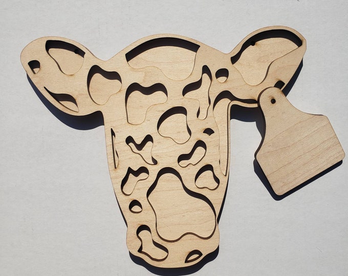 Double Layer Spots Cow Print Cow Head and Tag Wood Cutout Blank - Etsy