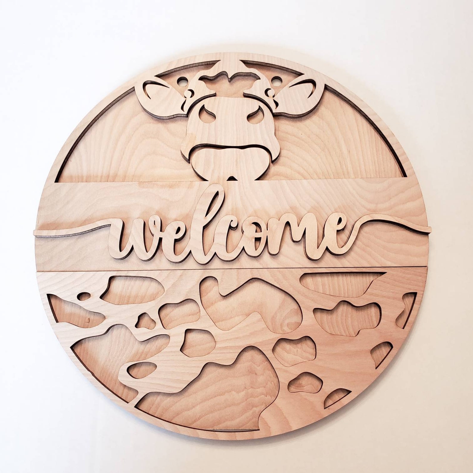 Welcome Cow Head Cow Print Round Door Hanger Precut Wood Blank - Etsy