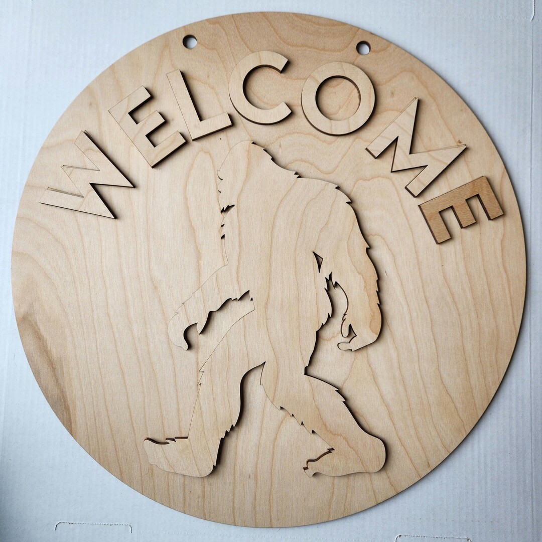 BIGFOOT Sasquatch Welcome Sign Wood Blank DIY Round Door Hanger Sign ...