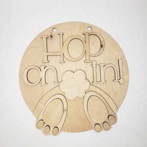 Hop on in Easter Spring Welcome Wood Blank DIY Round Door Hanger Sign ...
