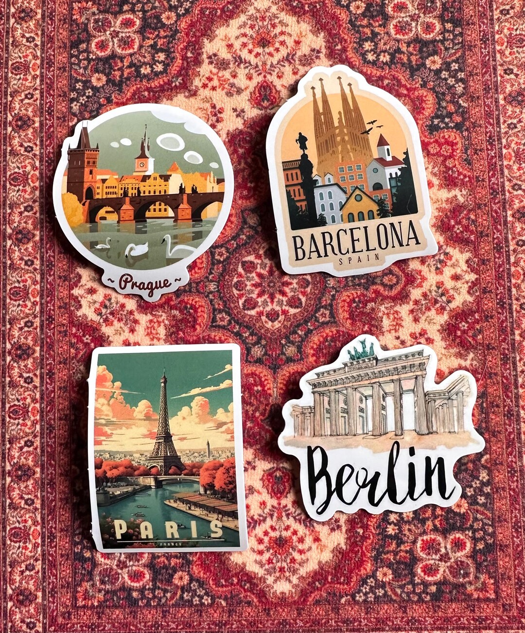Set of 4 European Cities Landmark Sticker Set - Paris, Berlin ...