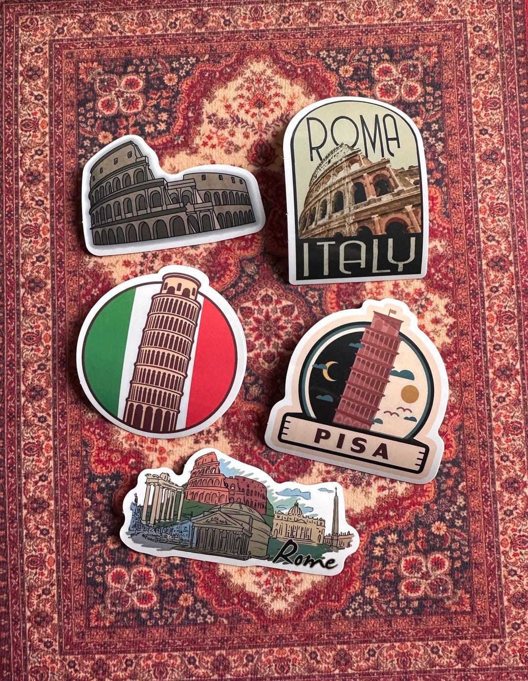 Set of 5 Italy Souvenir Stickers Rome and Pisa Travel Keepsakes Decals ...