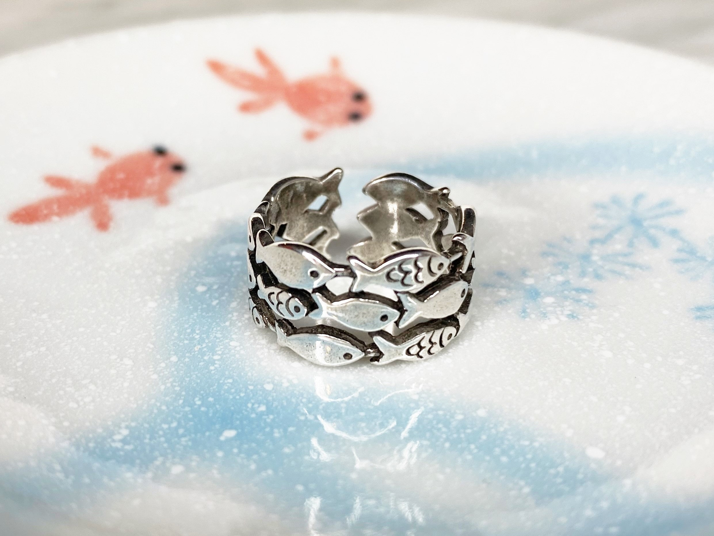 Silver Fish Ring Swimming Fish Ring 925 Sterling Silver Adjustable Ring ...