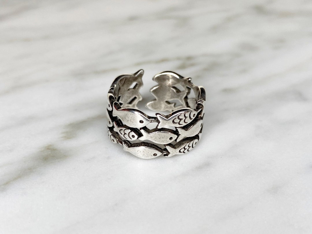 Silver Fish Ring Swimming Fish Ring 925 Sterling Silver Adjustable Ring ...