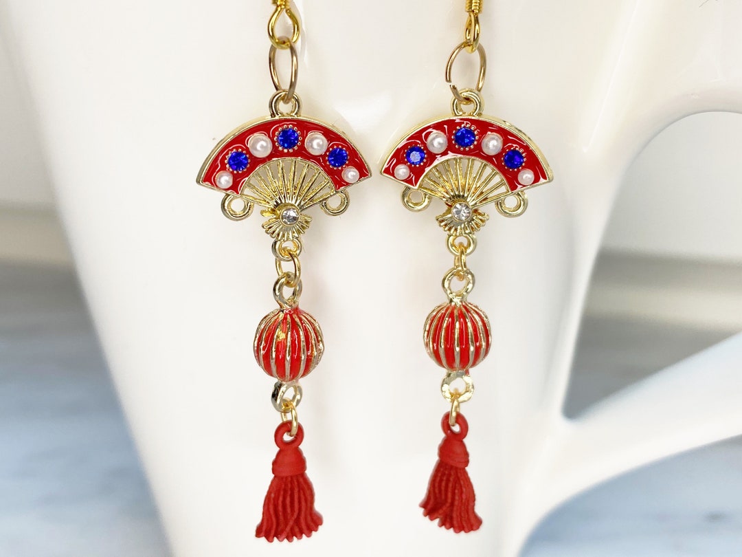Chinese Fan Earrings Sector Drop Earrings Chinese Lantern Earrings ...